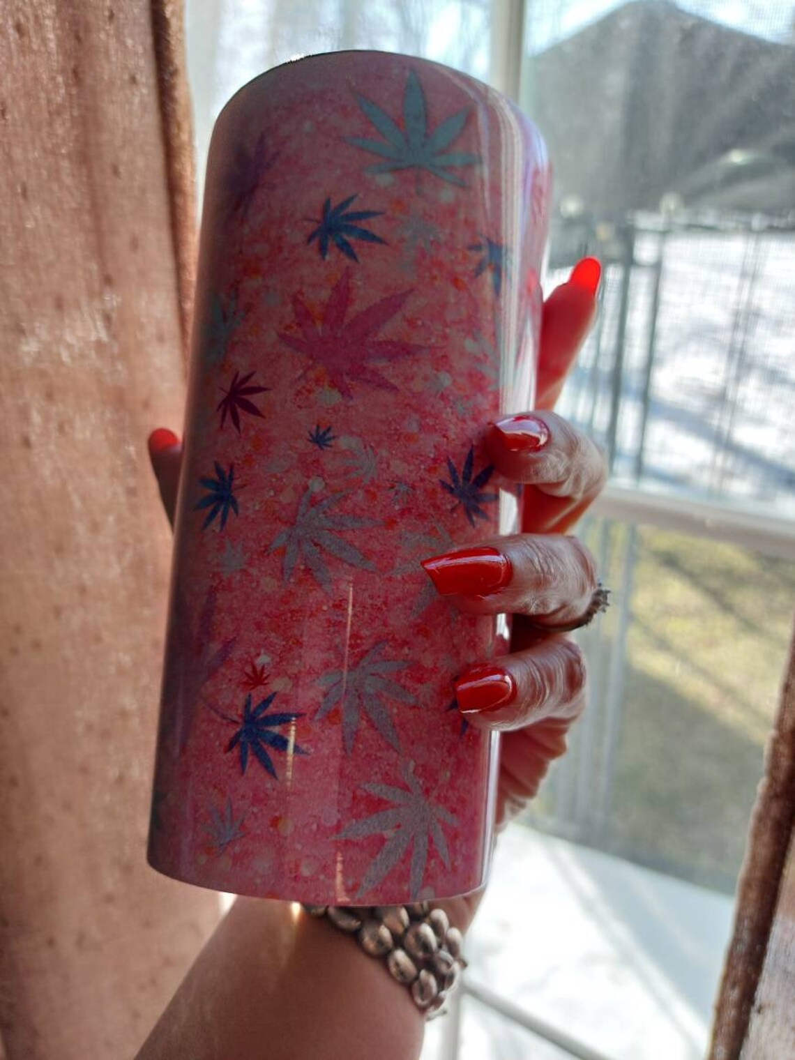 Pink Cannabis Leaf Themed Tumbler 20oz Stoner Gift - Etsy