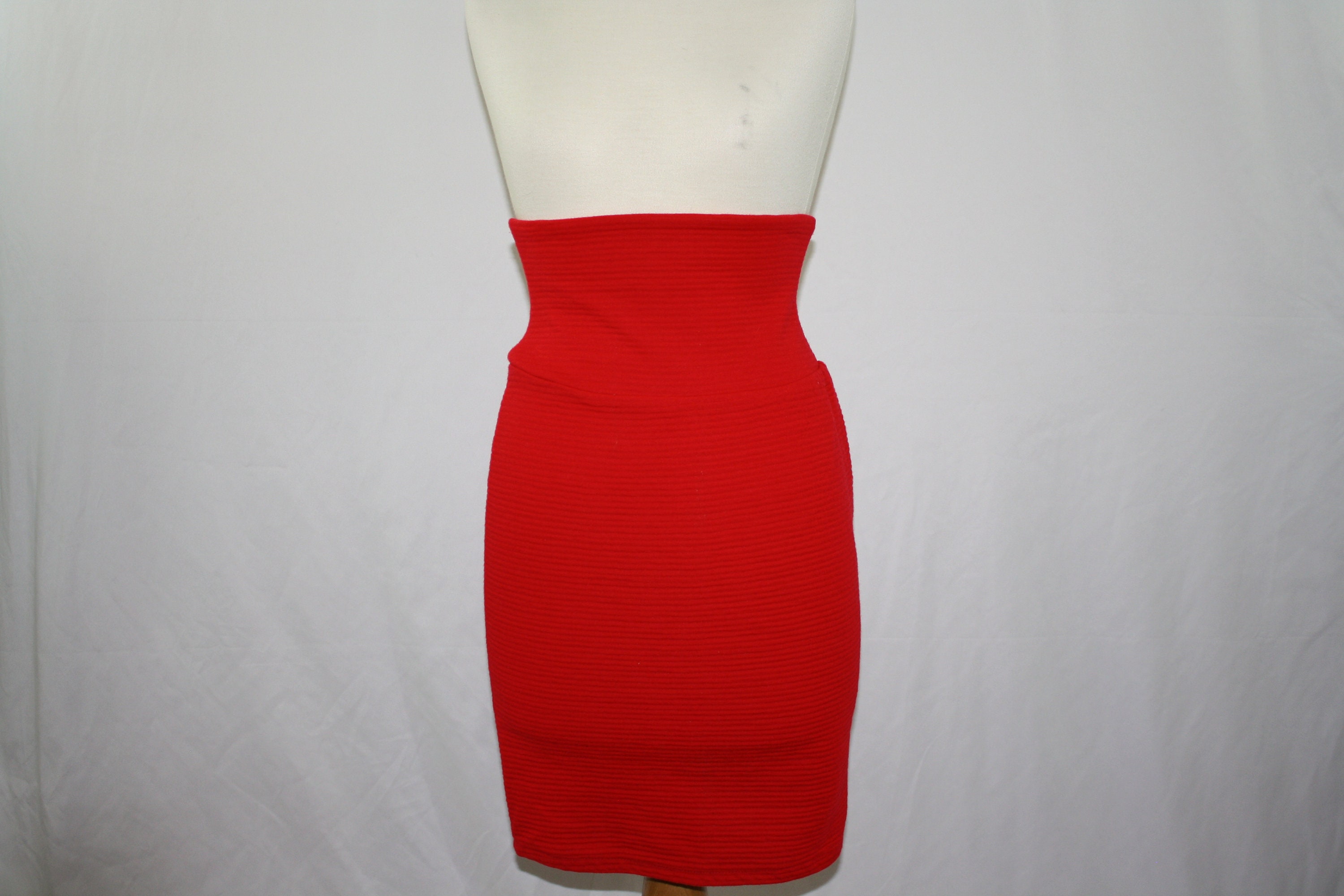 Vintage 80's-90's Bright Red High Waist Body Con Mini Skirt & Sweater ...