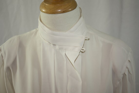 Why Sheer!! 80's Cream Silky Sheer Secretary Blouse … - Gem