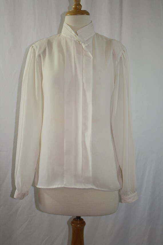 Why Sheer!! 80's Cream Silky Sheer Secretary Blouse … - Gem