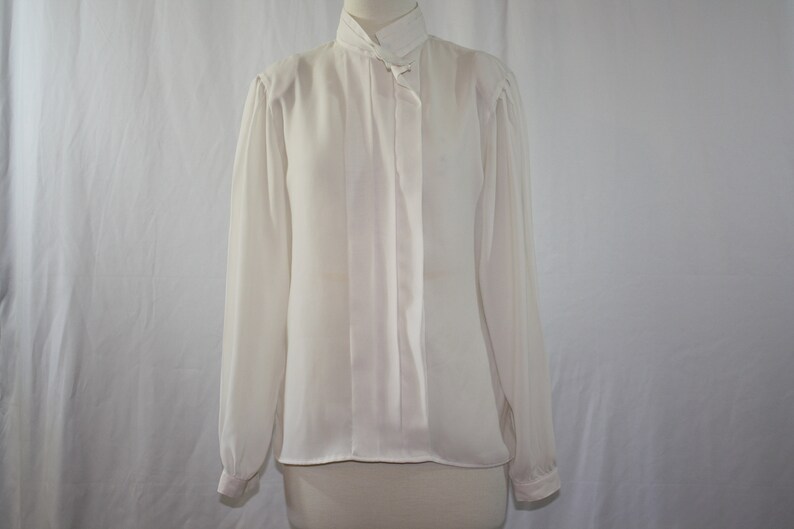 Why Sheer 80's Cream Silky Sheer Secretary Blouse Size 14 - Etsy