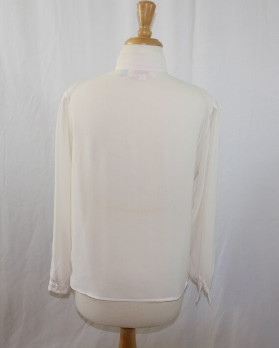 Why Sheer!! 80's Cream Silky Sheer Secretary Blouse … - Gem