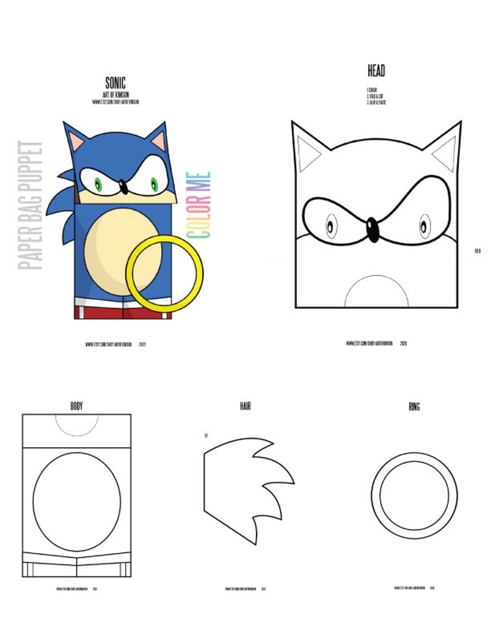 Printable Sonic Paper Bag Puppet Cut Out (B&W) - Etsy