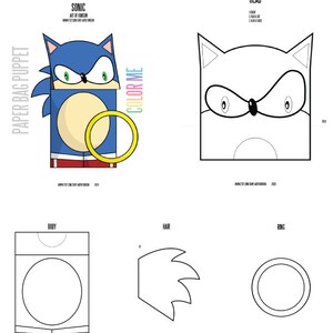Printable Sonic Paper Bag Puppet Cut Out (B&W) - Etsy