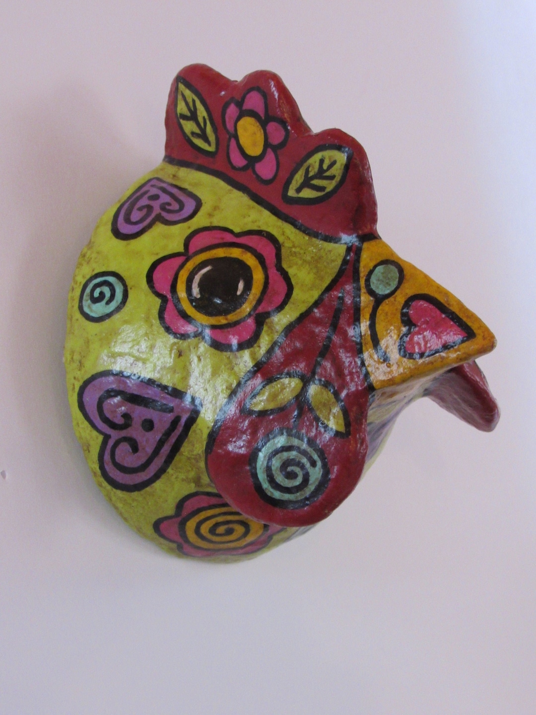 Paper Mache Chicken Head Paper Mache Hen Mexican Art Faux Taxidermy ...