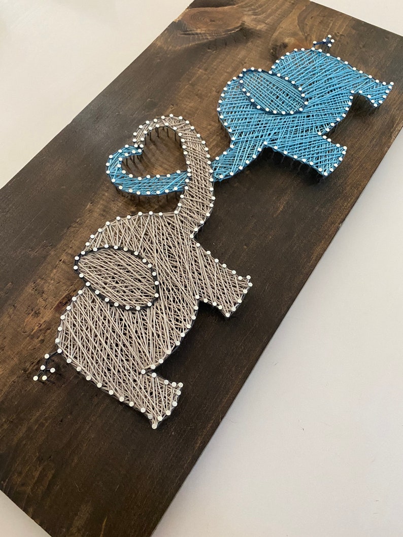 Elephant String Art With Trunk Heart Customizable Elephant - Etsy