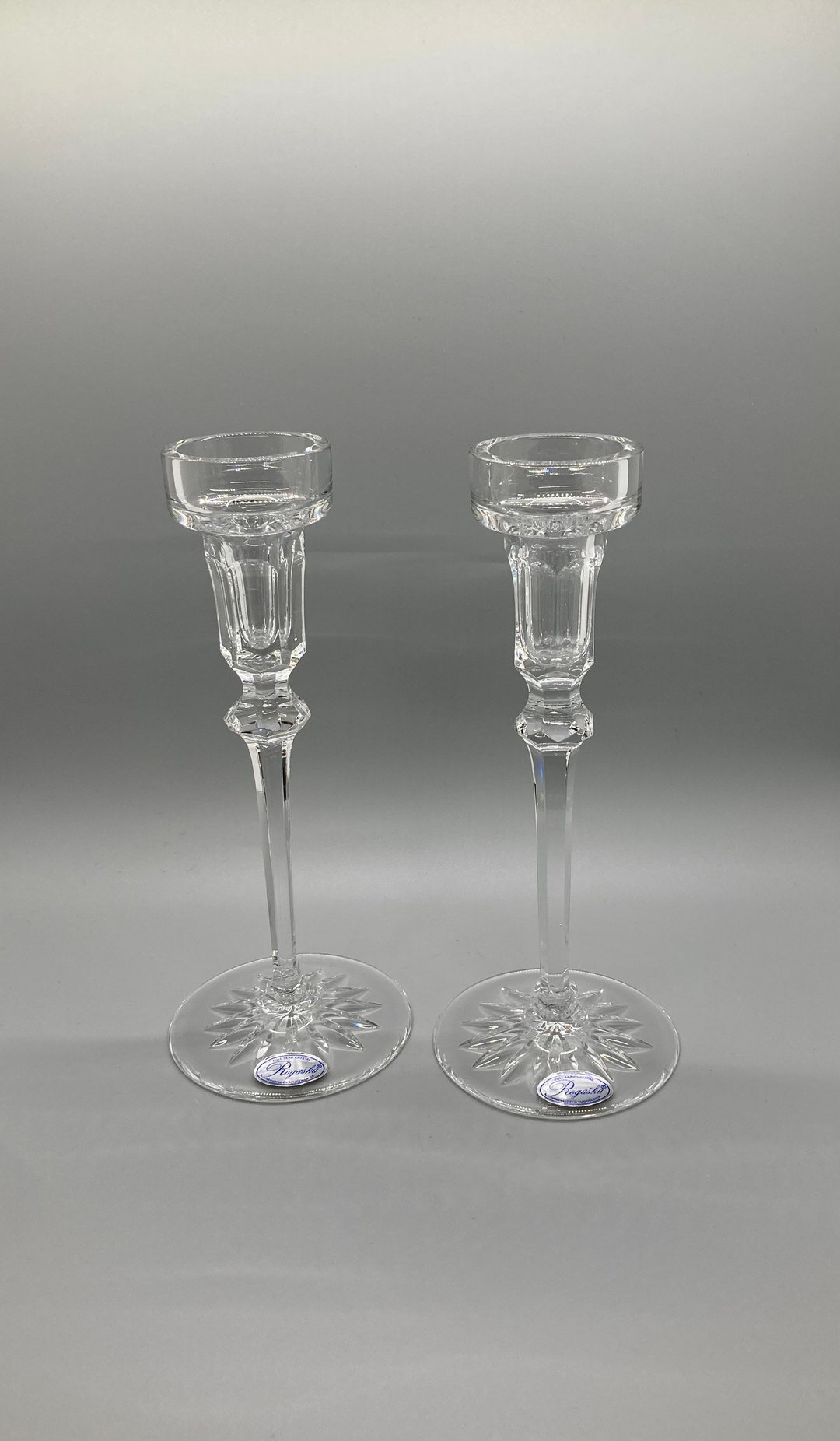 Rogaska Crystal Candlesticks Holders in the Richmond Pattern, 8” Pair ...