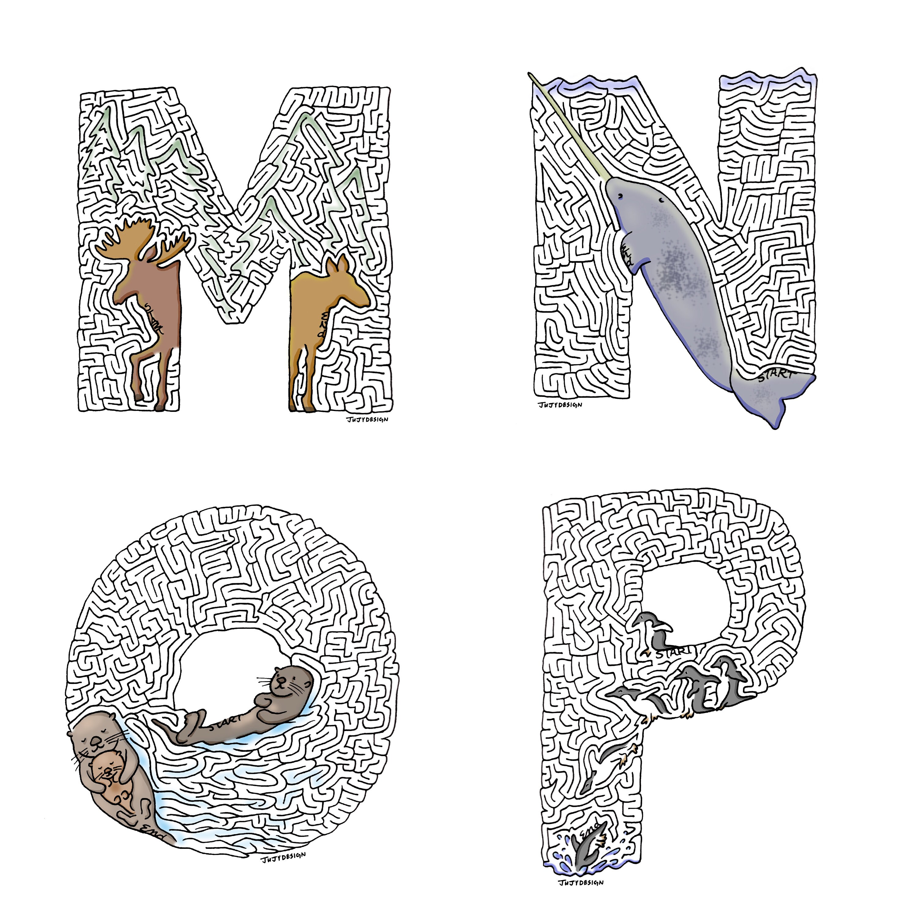 Animal Alphabet Maze Letters for Full Name Wall Art Print 5x7 - Etsy