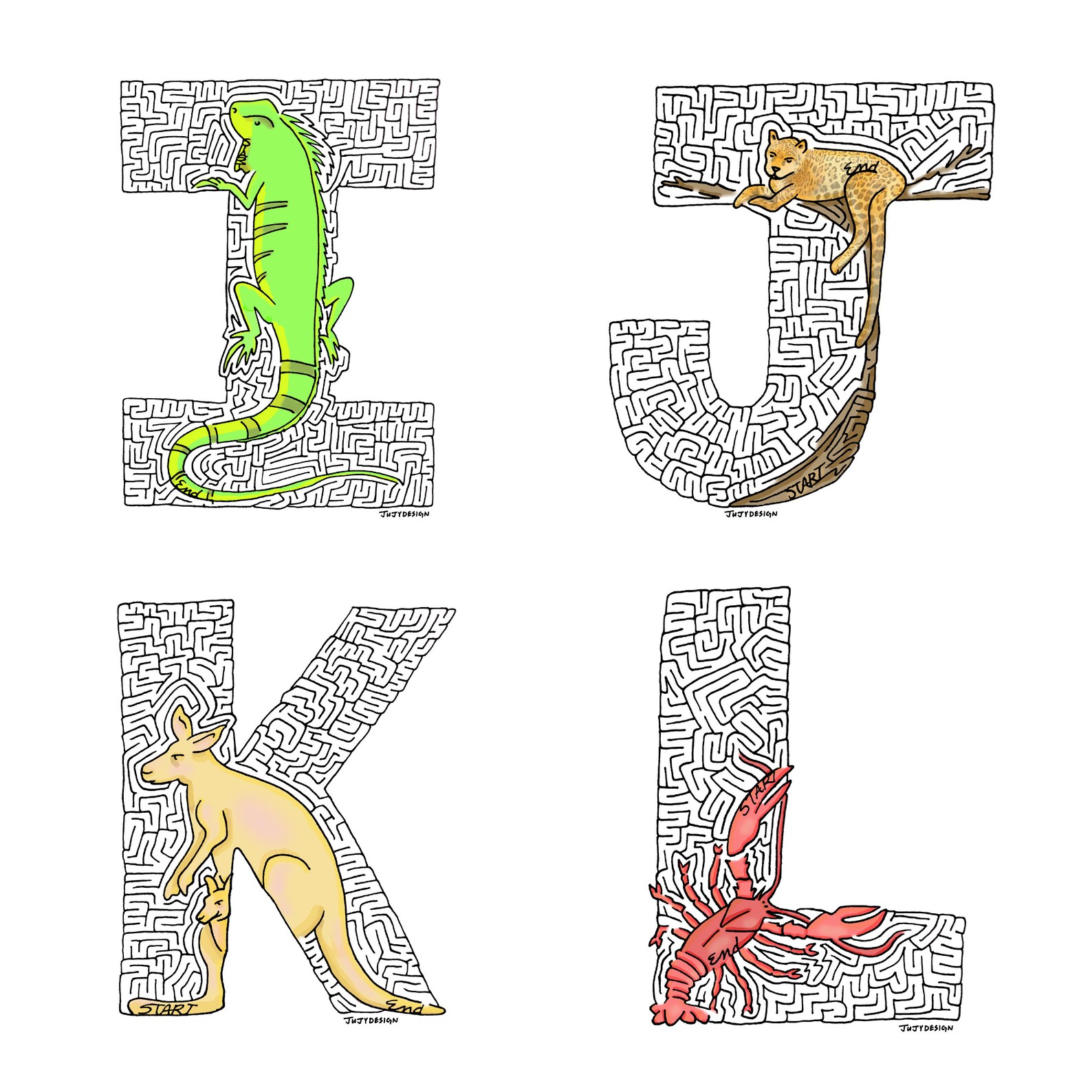 Animal Alphabet Maze Letters for Full Name Wall Art Print 5x7 - Etsy
