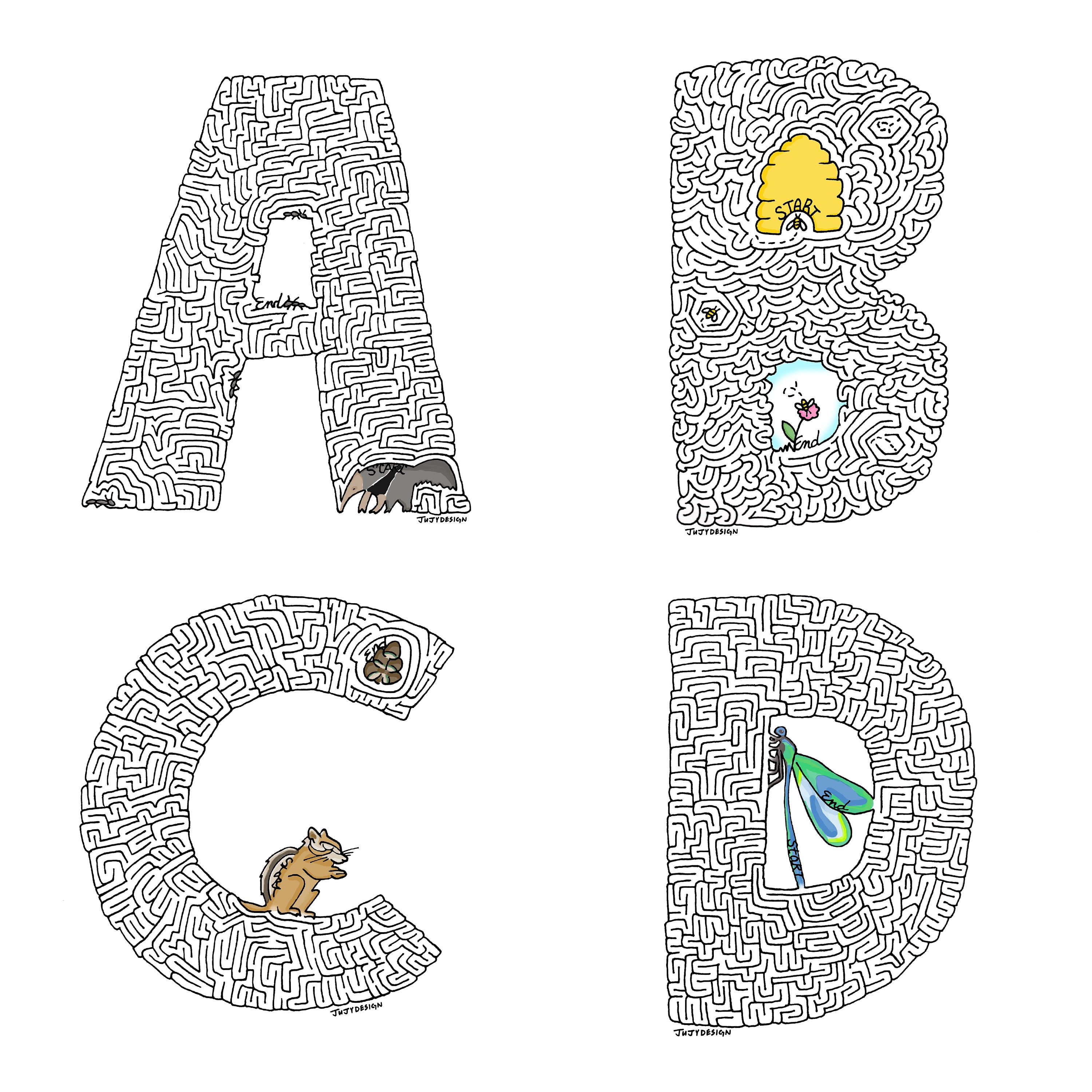 Animal Alphabet Maze Letters for Full Name Wall Art Print 5x7 - Etsy