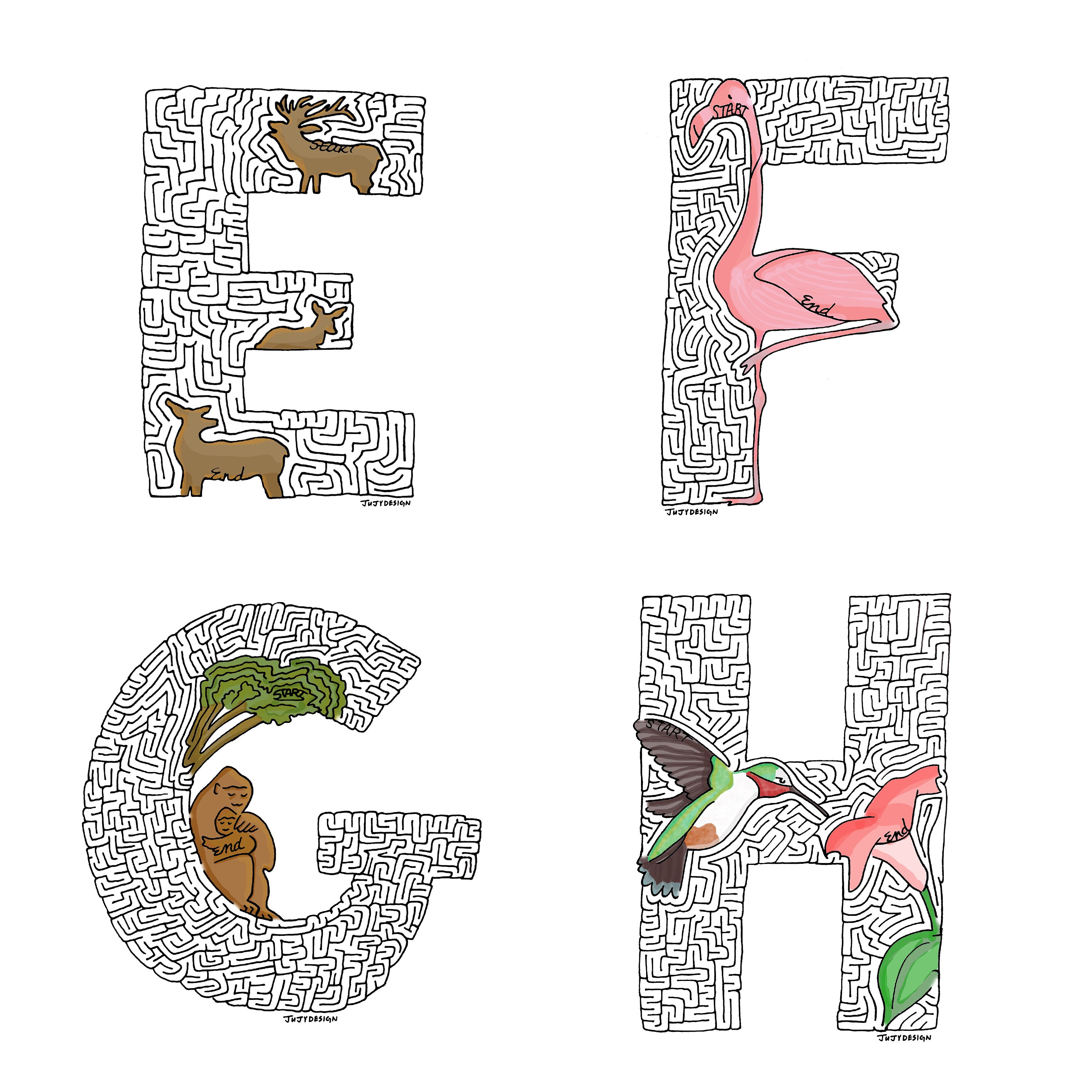 Animal Alphabet Maze Letters for Full Name Wall Art Print 5x7 - Etsy