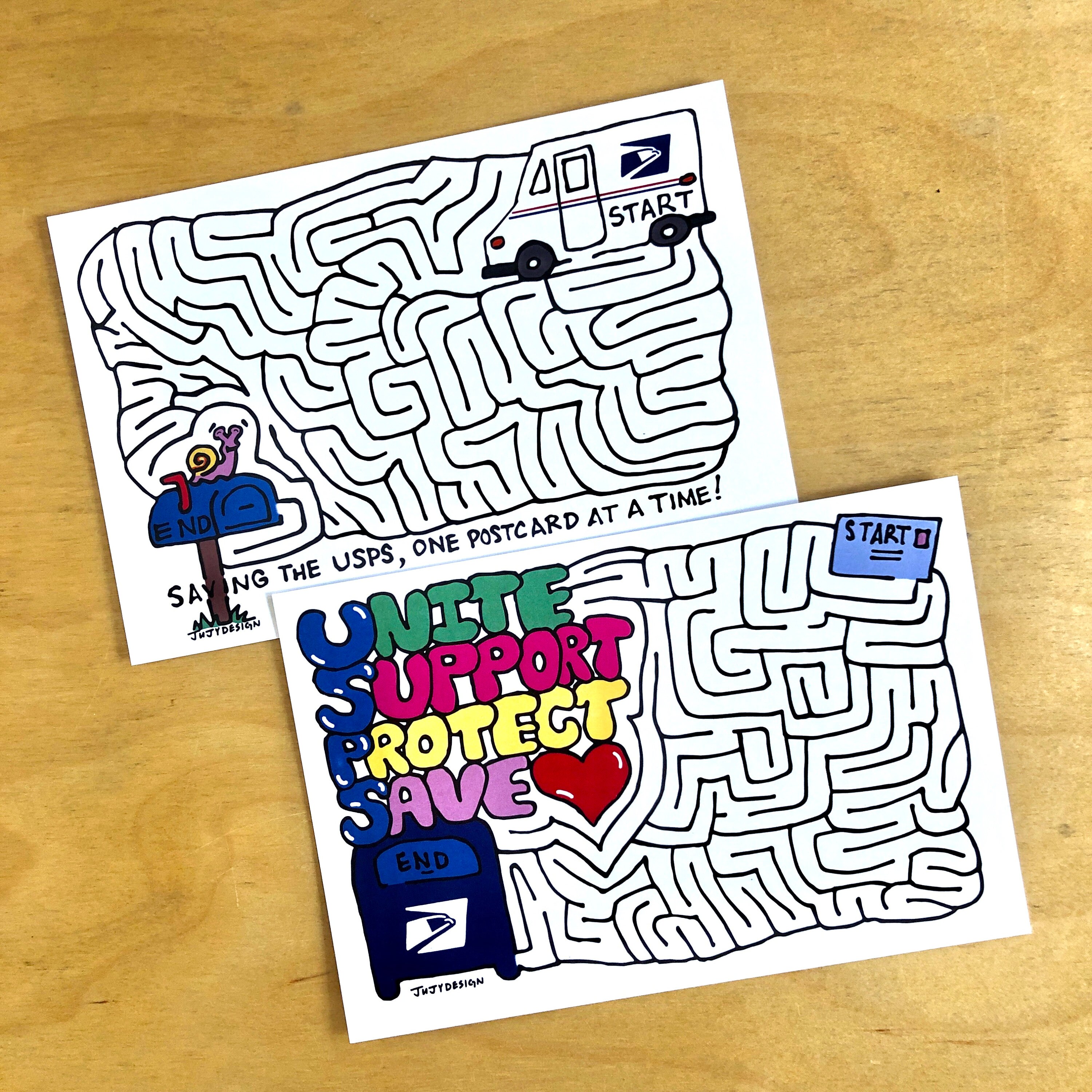 Maze Postcards (10 Save the Usps-themed Postcards, 2 Unique Styles, 4x6 ...