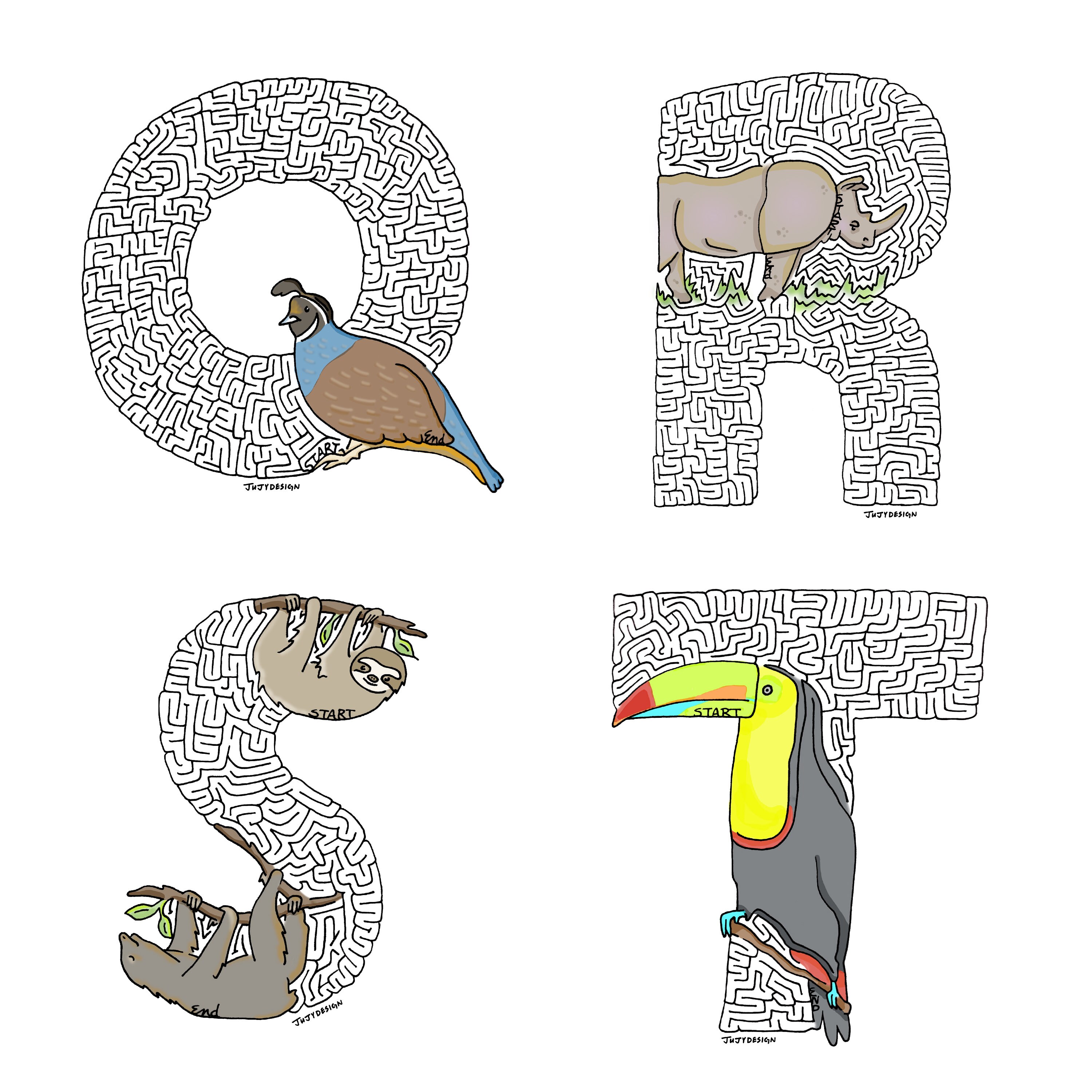 Animal Alphabet Maze Letters for Full Name Wall Art Print 5x7 - Etsy