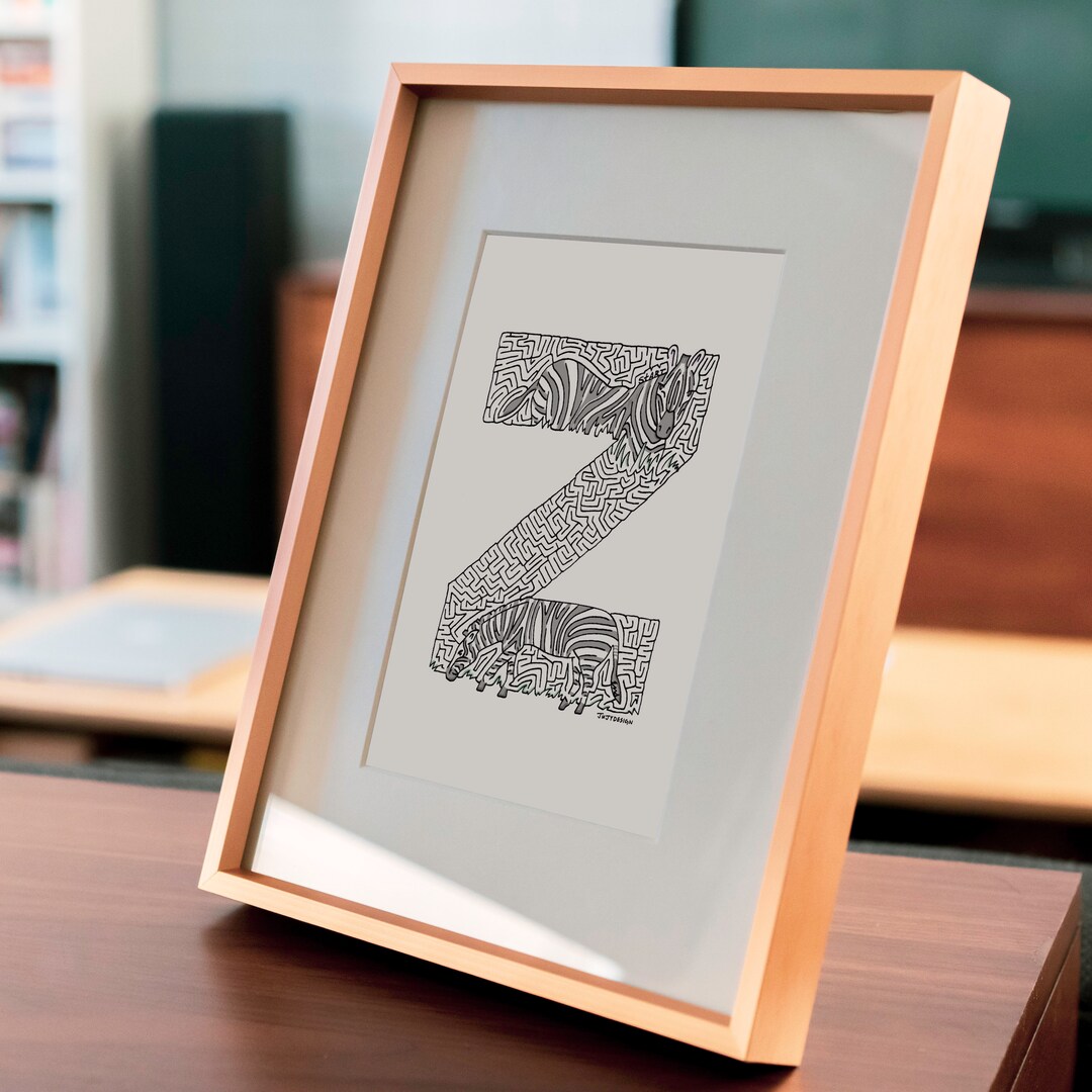 Wall Art Print: Letter Z is for Zebra Animal Alphabet Maze Design (5x7 ...