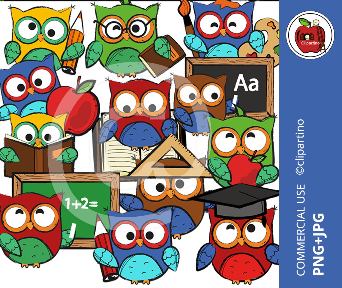 School owls Digital clip art for Personal and Commercial use | Etsy