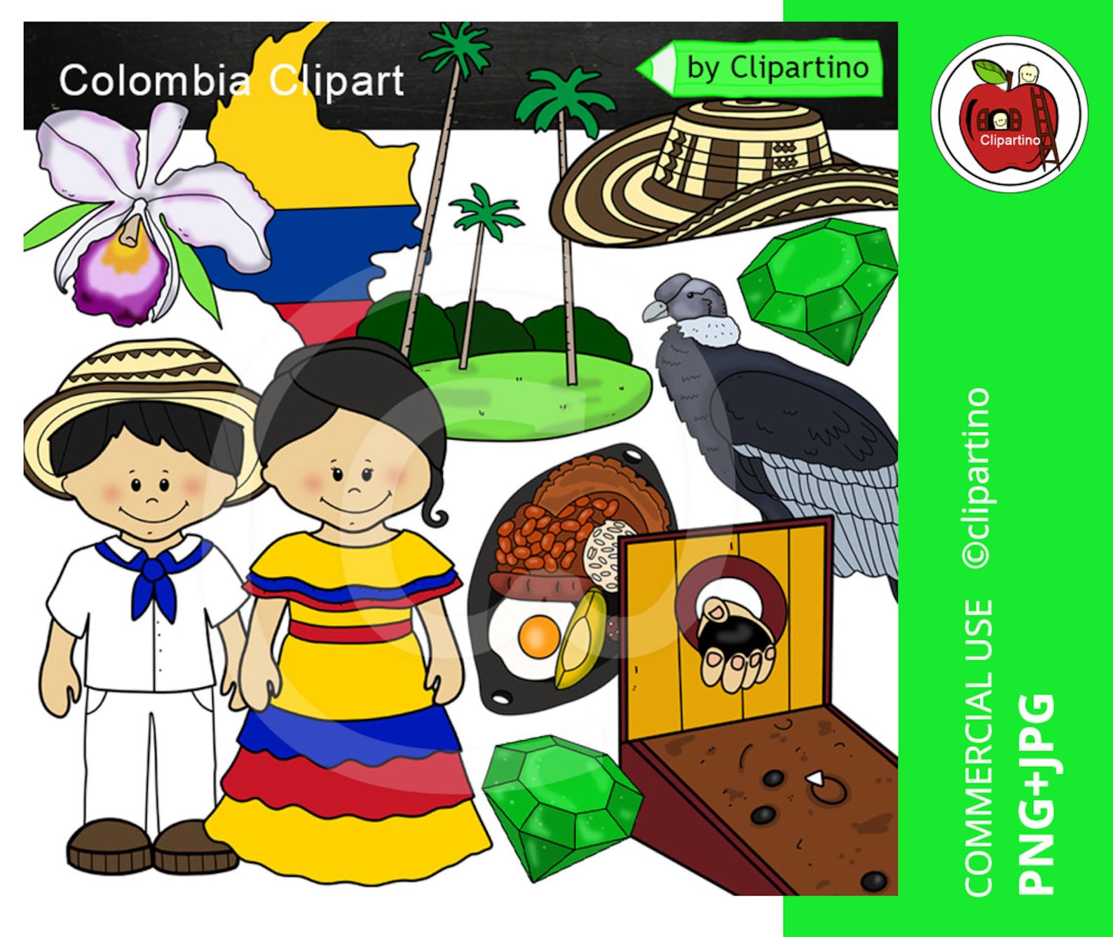 Colombia Clipart-Colombian boy and girl clip art-Country Clip | Etsy