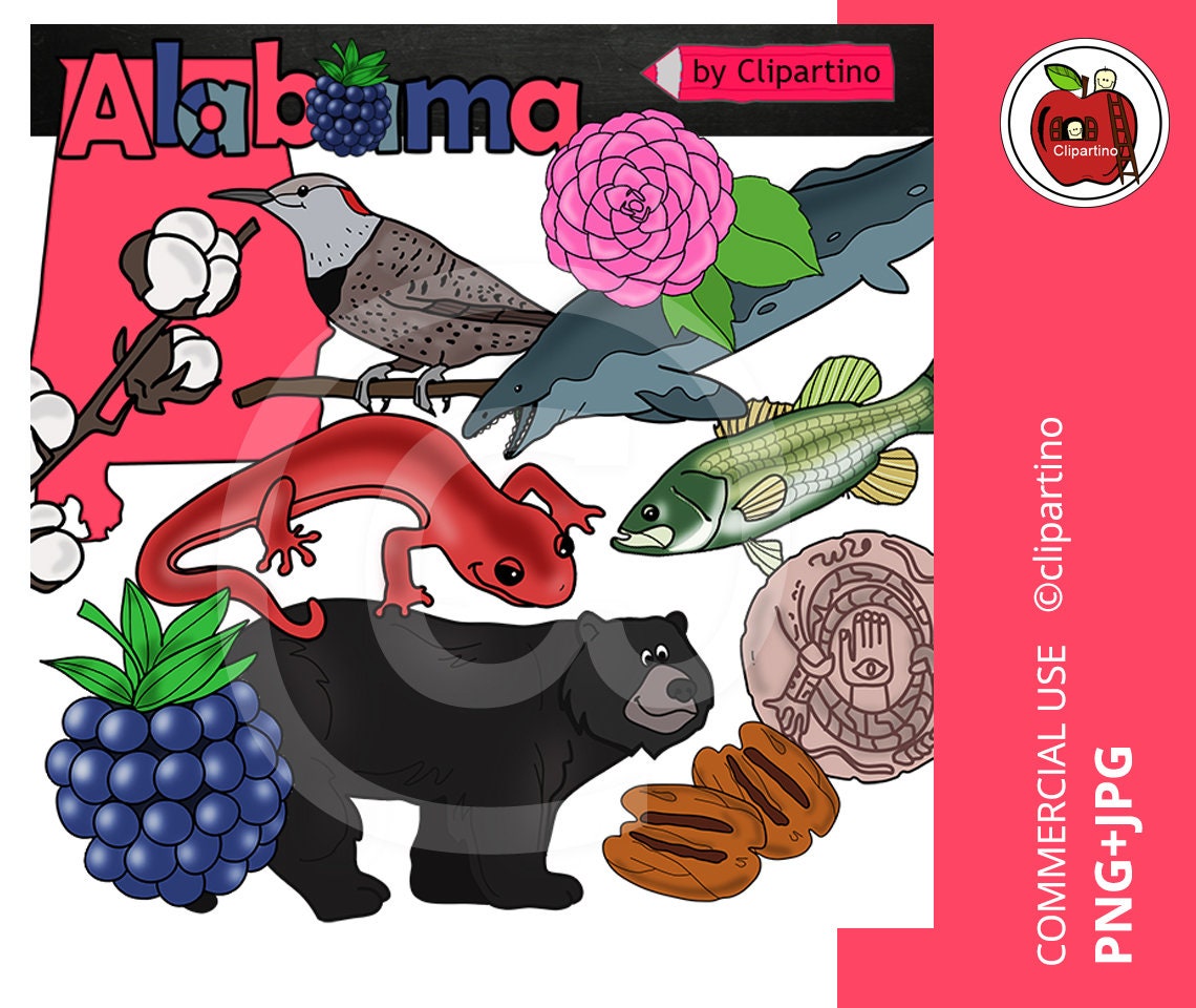 Alabama clip art-Alabama state symbols clipart-Alabama map | Etsy