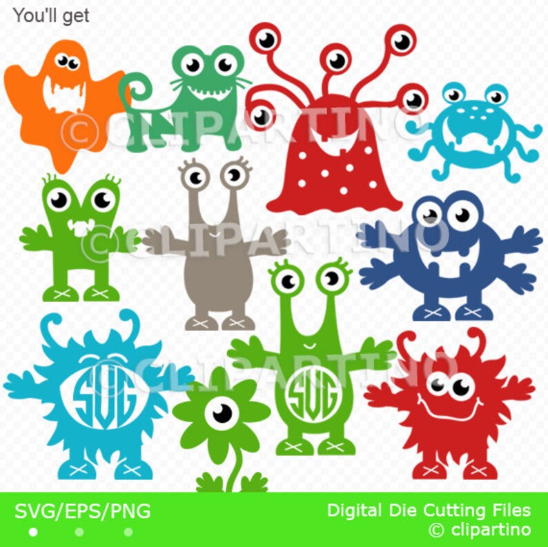 Monster svg cutting file and pngsilhouette svg clipart svg | Etsy