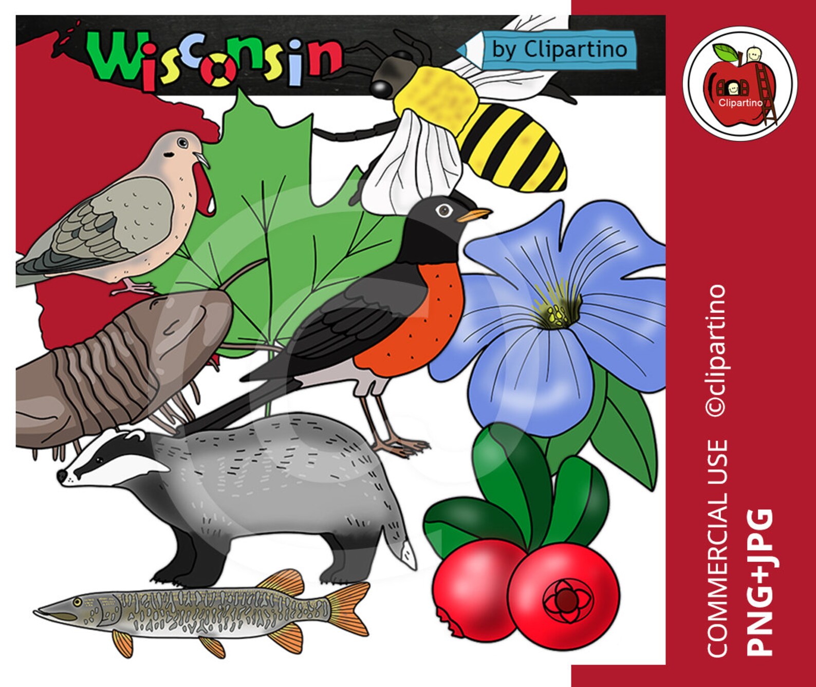 Wisconsin clip art-Wisconsin state symbols clipart-Wisconsin | Etsy