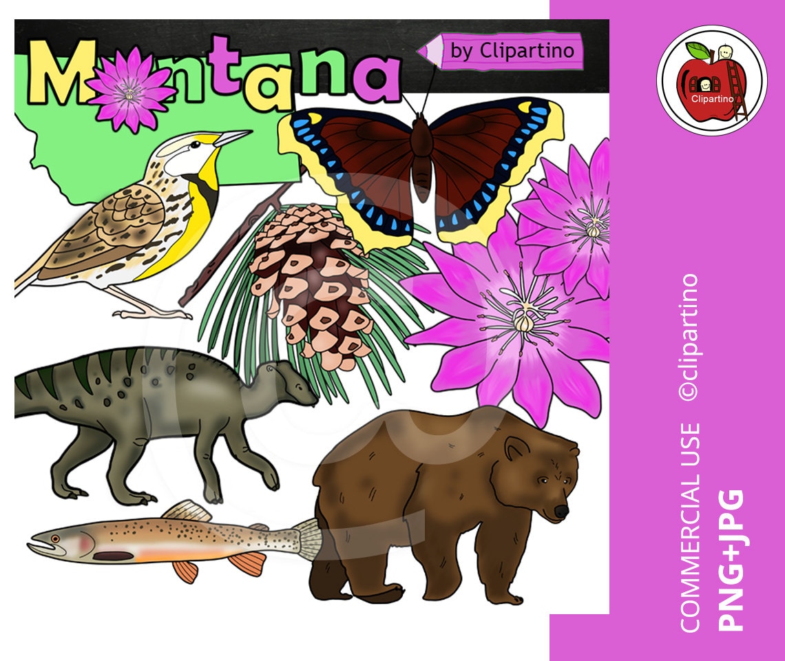 Montana clip art-Montana state symbols clipart-Montana map | Etsy
