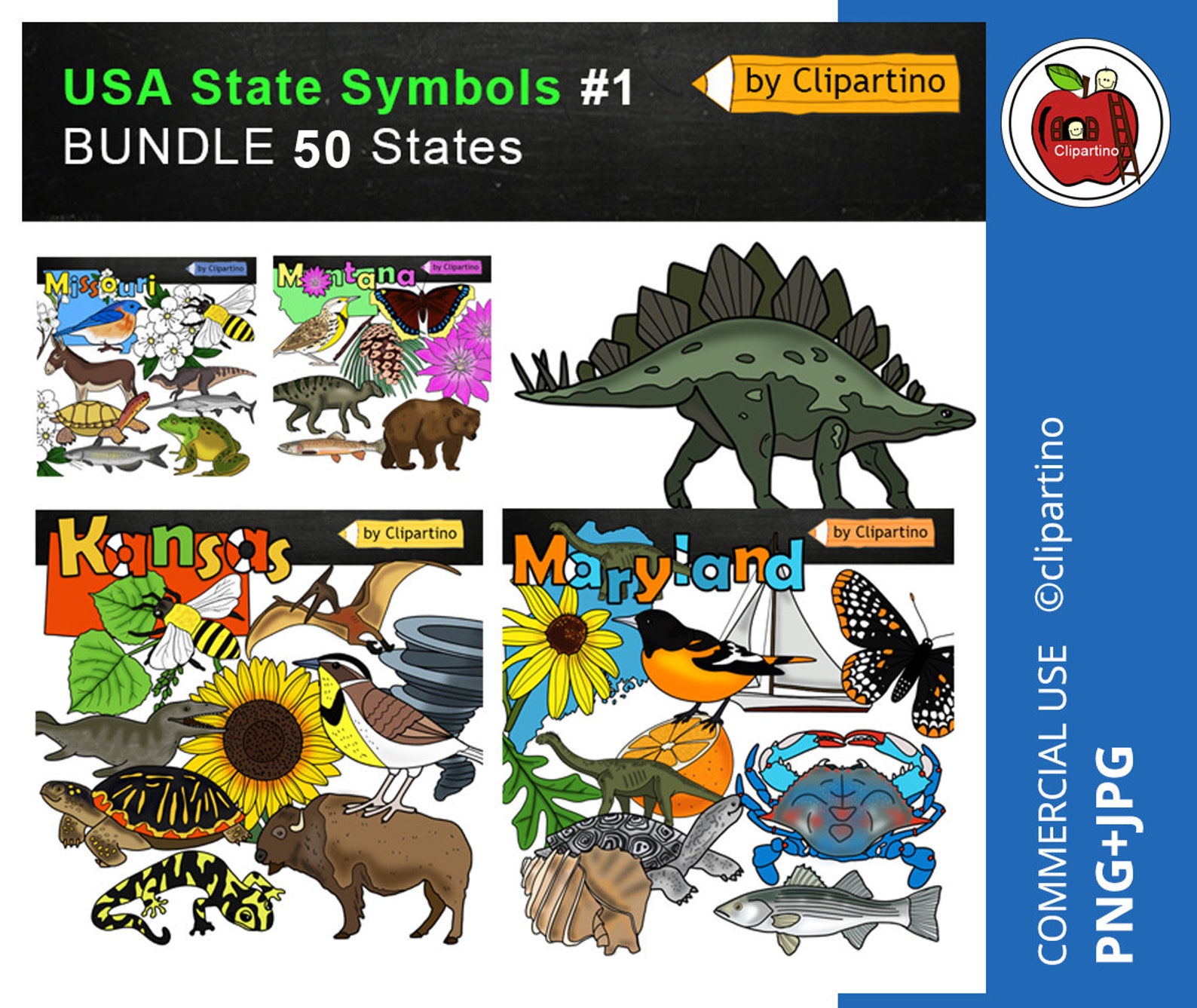 State symbols clip art Bundle-USA All state digital clipart | Etsy