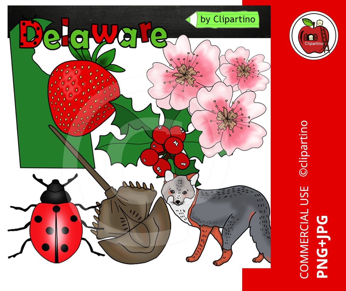 Delaware clip art-Delaware state symbols clipart-Delaware map | Etsy