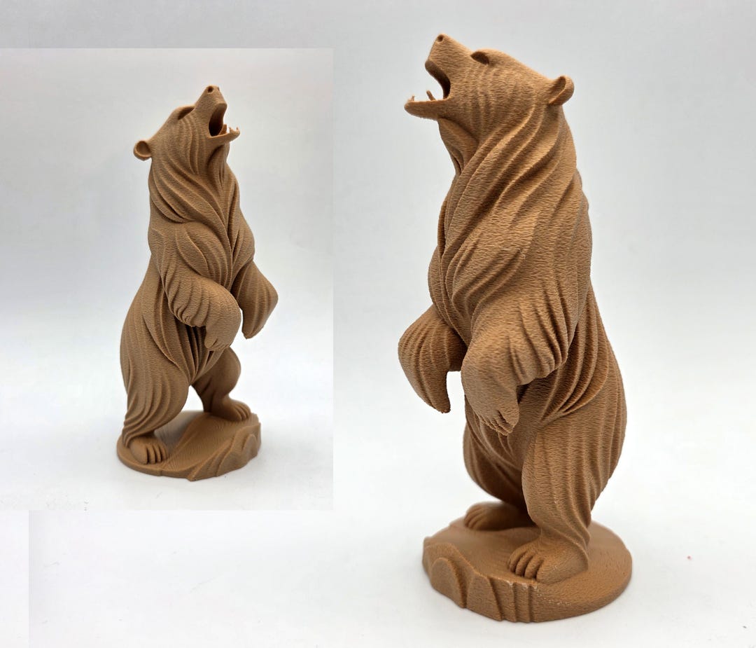 Wood Carved Rearing Grizzly Bear Statue - 6" Tall - 16 Colors - 3D ...