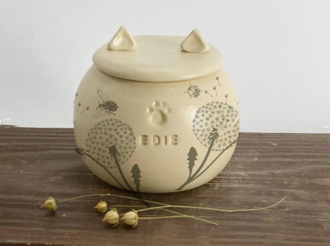 Dandelion Cat Urn Ceramic Urn for Ashes Creamation Urn | Etsy