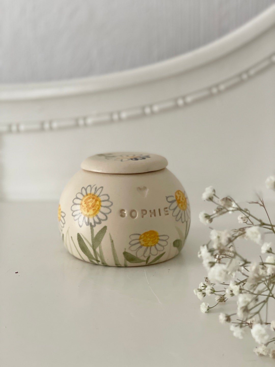 Daisy Cat Urn, Yellow Cat Urn, Creamation Urn, Pottery Urn for Pets ...