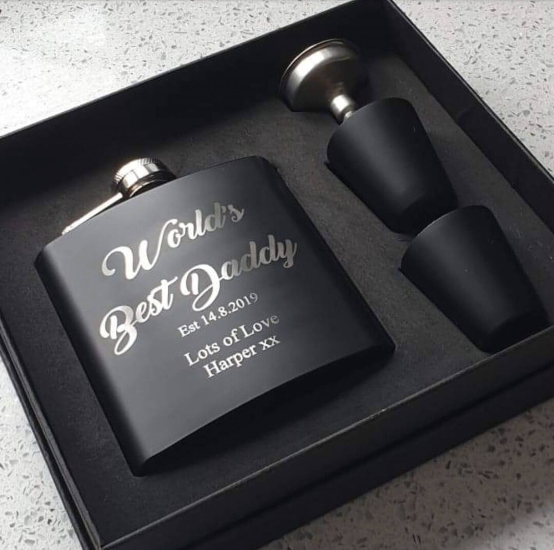 Personalised Hip Flask Set Father's Day Gifts First Father's Day Gift ...