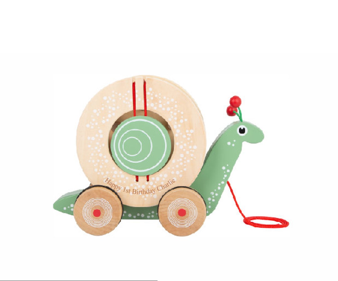Personalised Wooden Toy • Pull Along Toy • Snail Toy • Toddler Toy ...