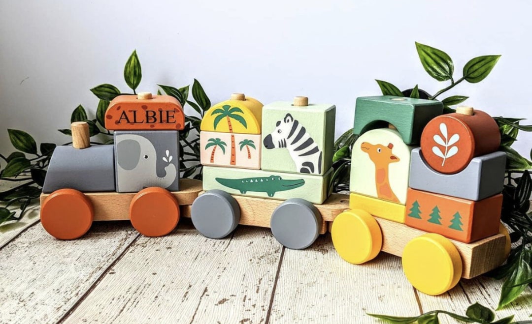 Personalised Wooden Toy • Wooden Train • Safari Train Toy • Train Toy ...