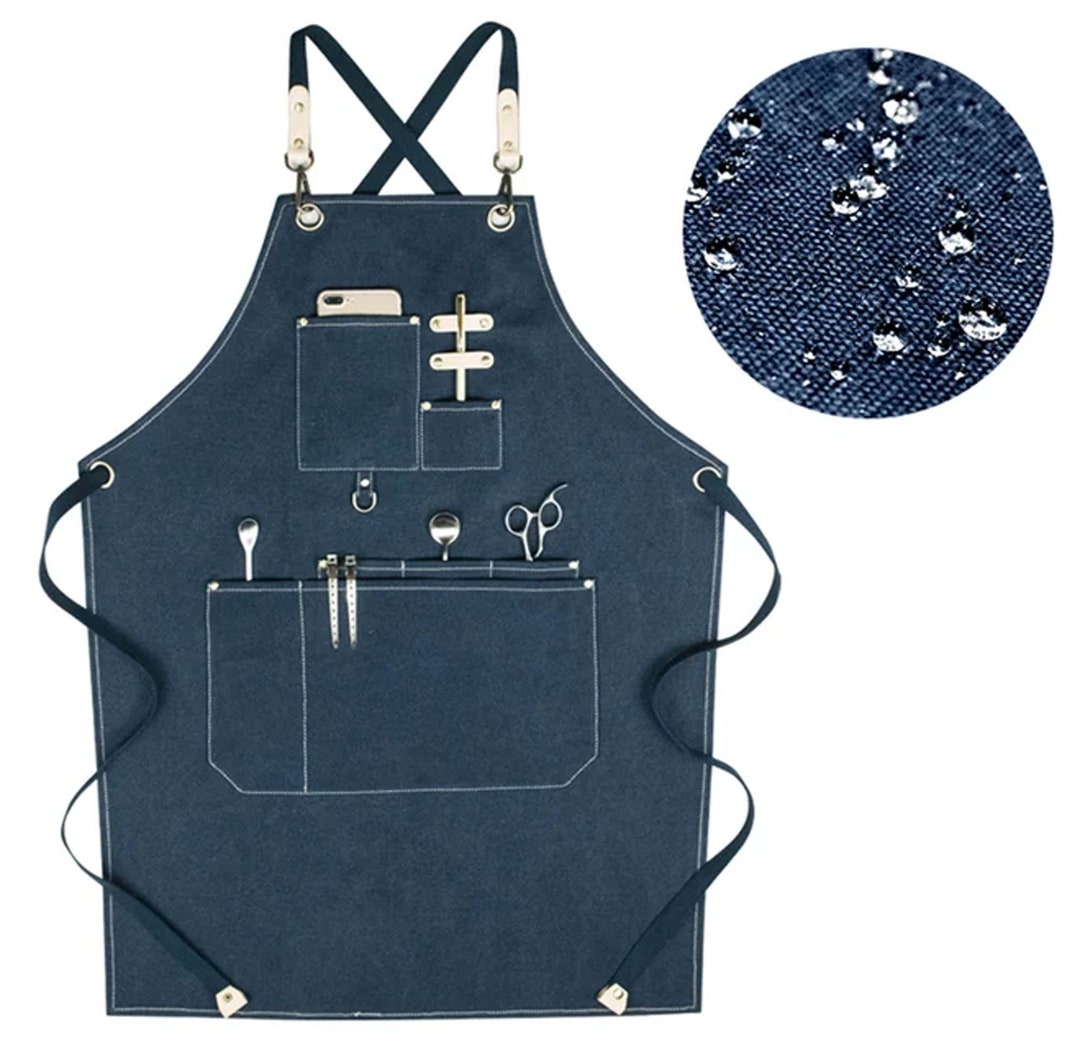 Waterproof Barber Apron: Denim Salon Workwear With Tool Pockets for ...