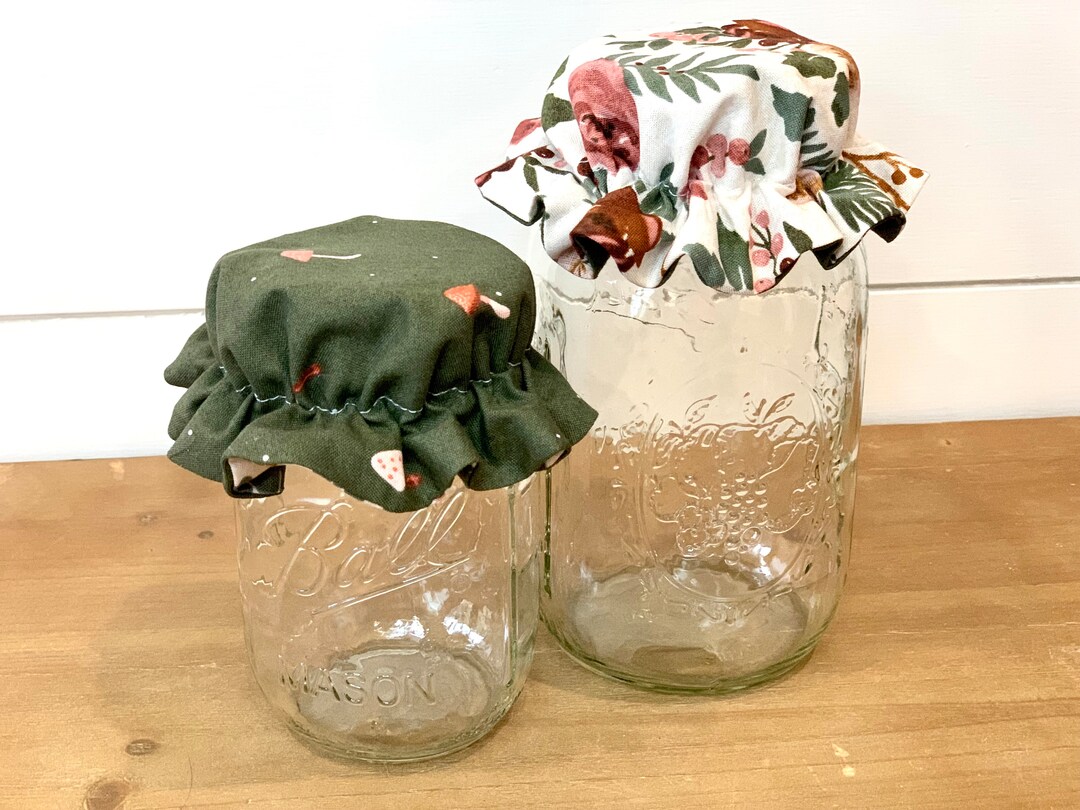 Single Reversible Mason Jar Cover / Cotton Fabric Cover / Sourdough ...