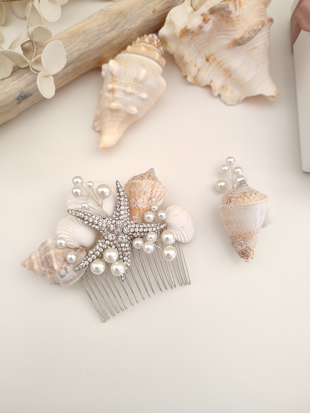 Beach Bridal Hair Comb Silver Seashell Starfish Headpiece for Summer ...