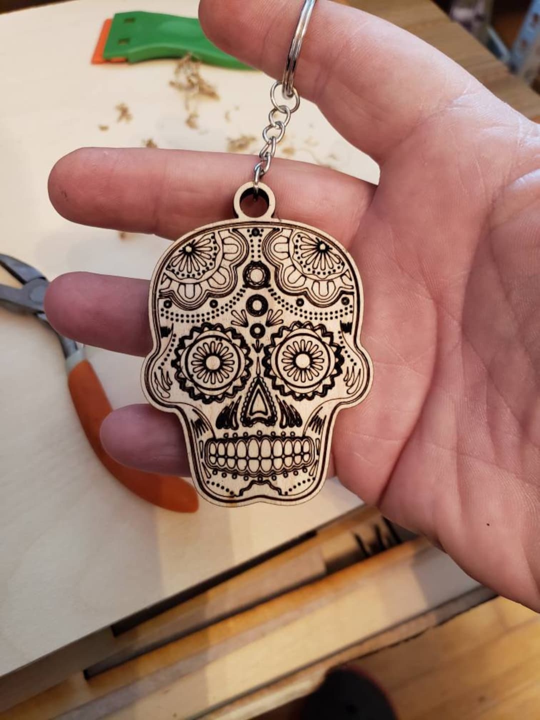 Sugar Skull Keychain Laser Cut Engraved - Etsy