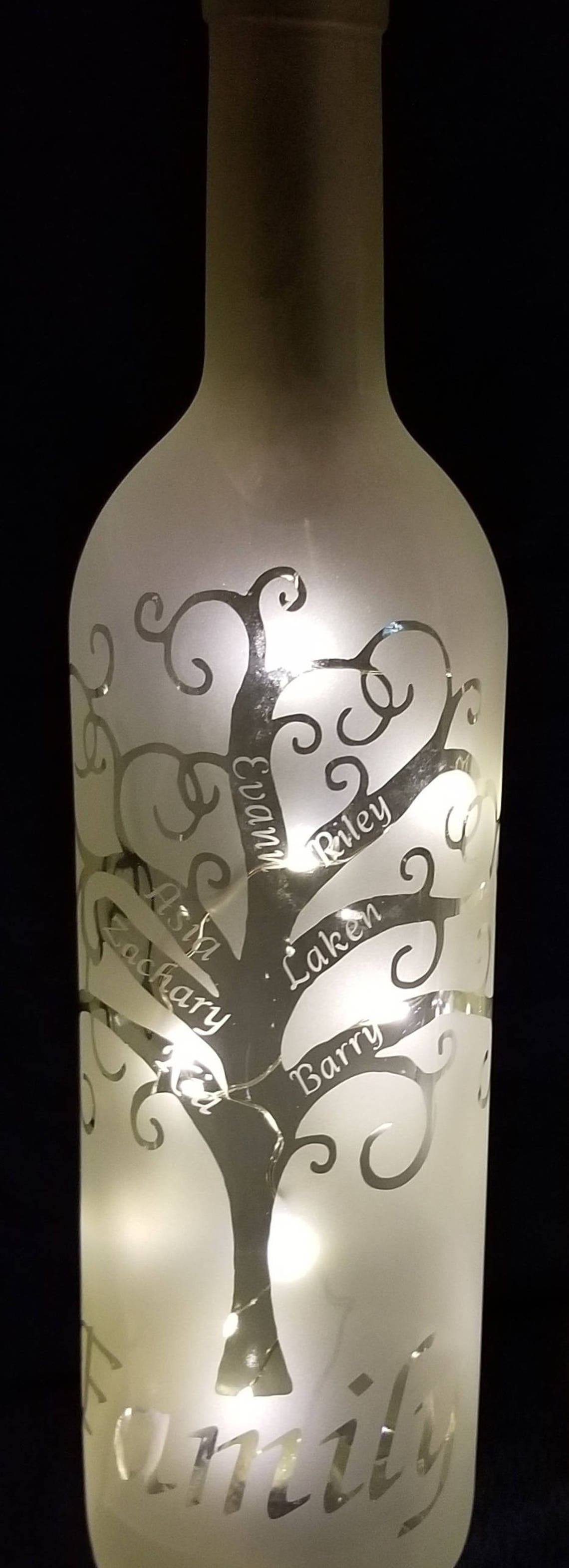 Etched Wine or Liquor Bottle Family Tree With Lights Included. - Etsy