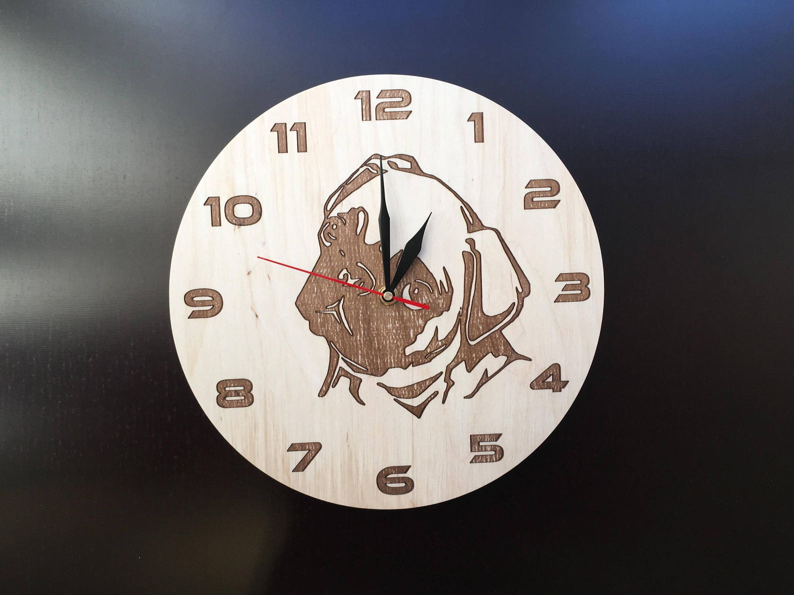 Laser Engraved Pug Clock: Birch Plywood Dog Wall Decor - Etsy
