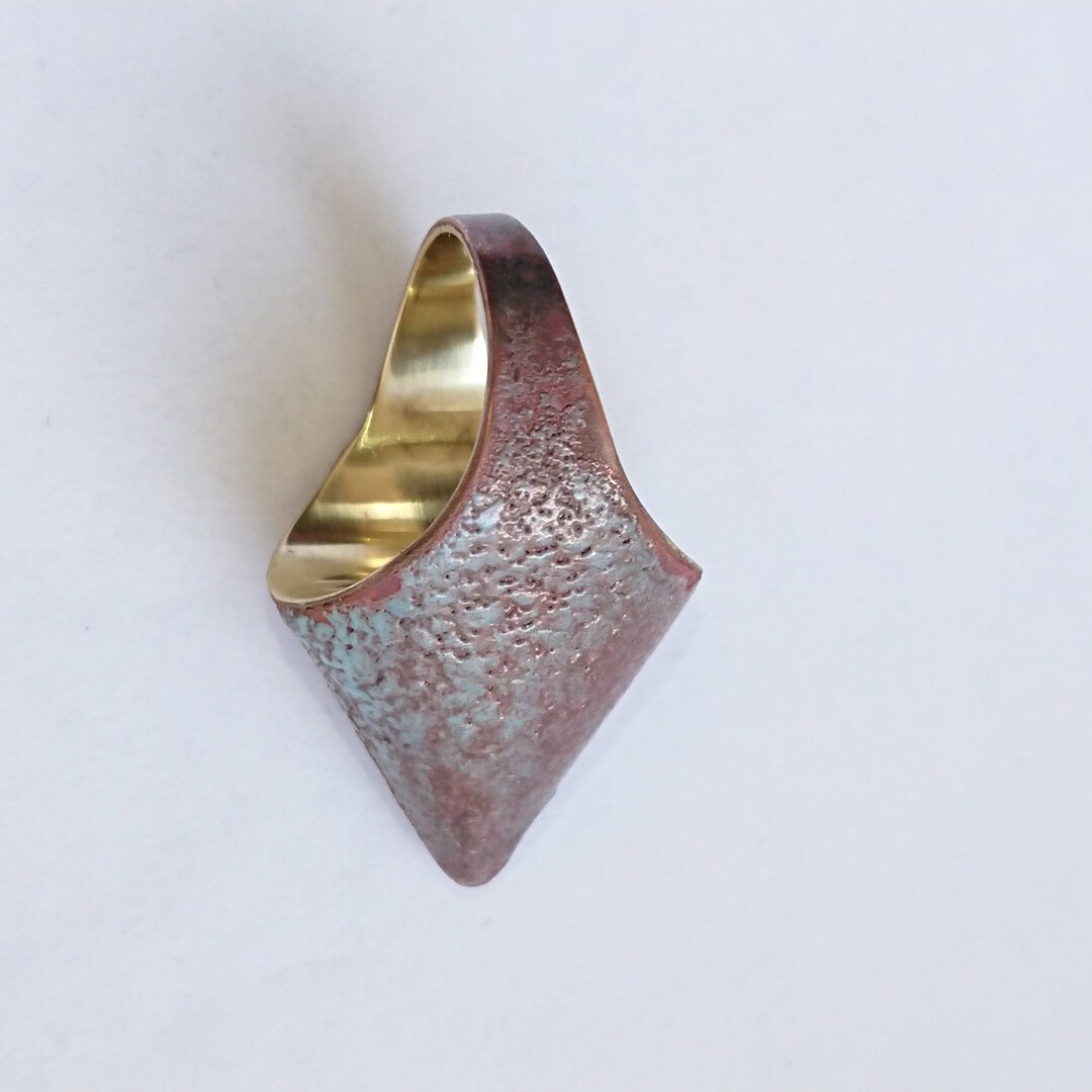 Big Dusty Enamel Ring, Patina, Just One, Brass and Cobber Ring. - Etsy