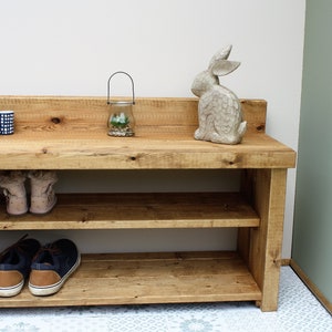 Farmhouse Shoe Rack Boot Rack Bench Solid Chunky Wood Antique Wooden ...