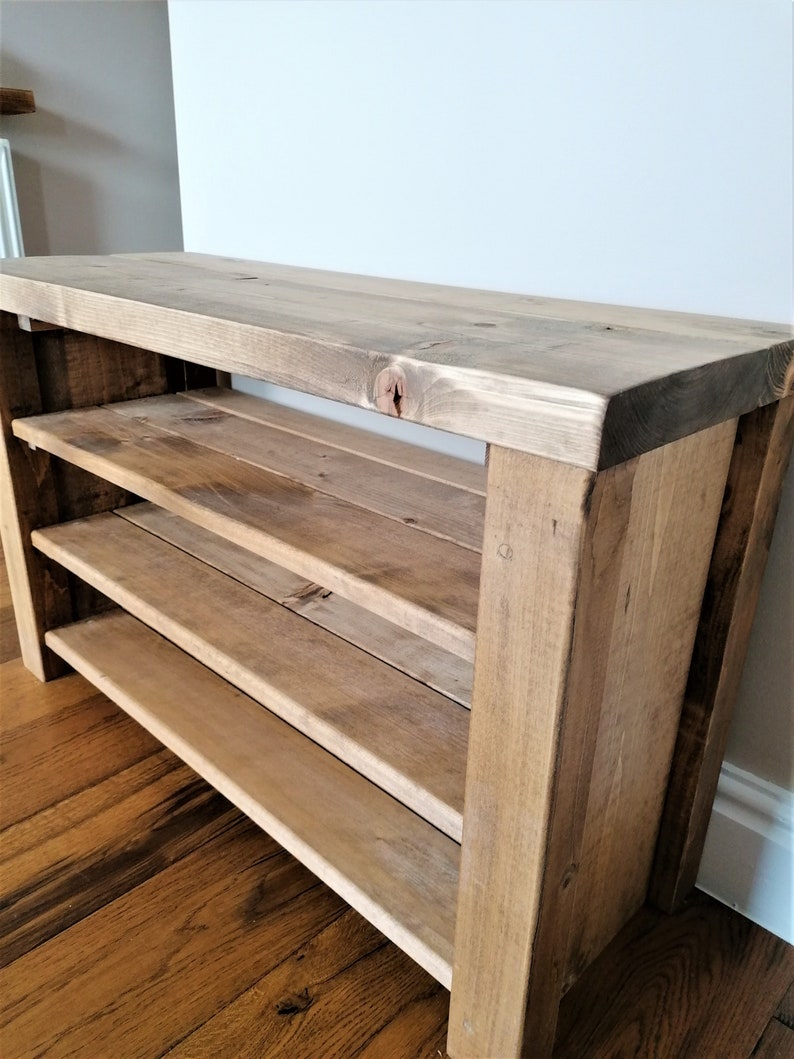 Rustic Shoe Rack Boot Rack Bench Golden Oak Solid Chunky Wood Antique ...