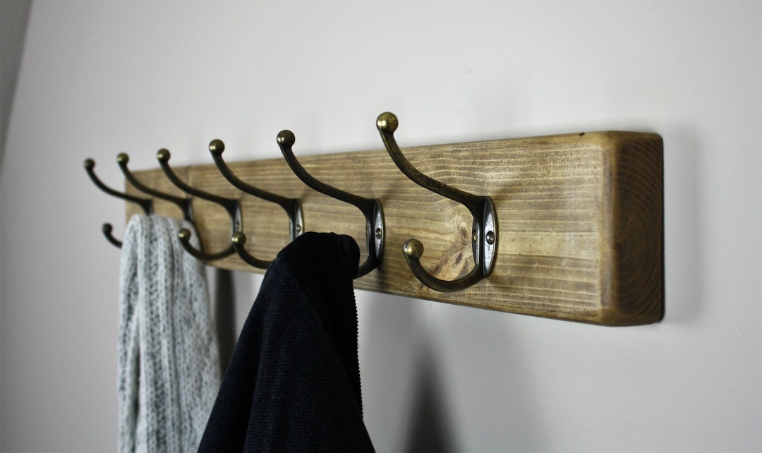 Rustic Wooden Coat Rack, Solid Wood, Dark Oak Wax Wall Mounted - Etsy