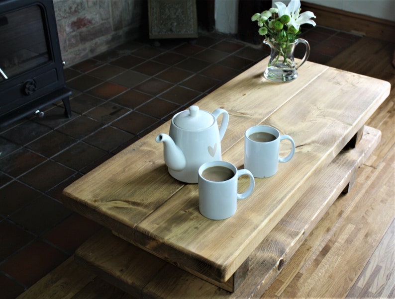 Rustic Stacked Style Coffee Table Solid Wood Medium Oak - Etsy
