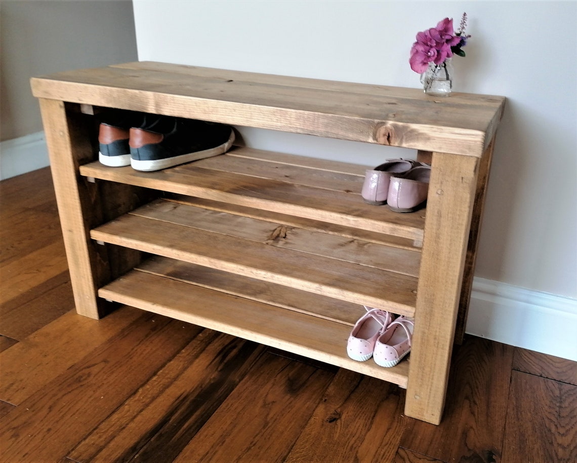 Rustic Shoe Rack Boot Rack Bench Golden Oak Solid Chunky Wood | Etsy