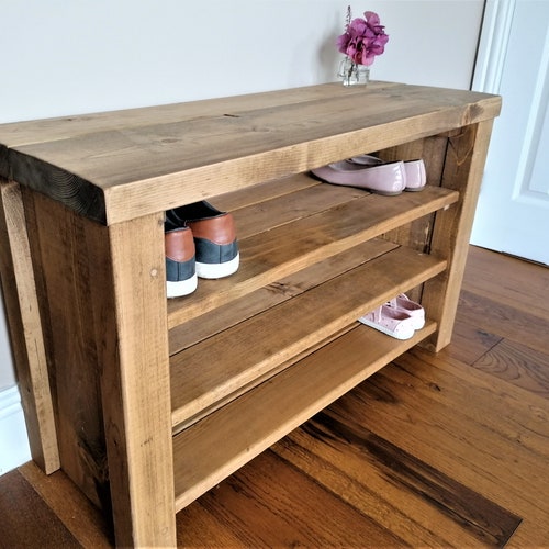 Farmhouse Shoe Rack Boot Rack Bench Solid Chunky Wood Antique - Etsy UK