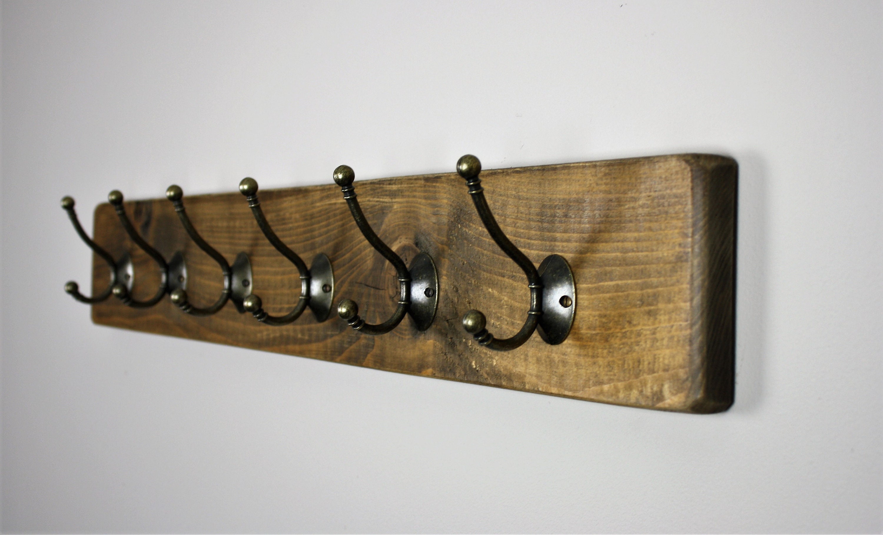 Rustic Wooden Coat Rack Solid Wood Dark Oak Wax Wall Mounted - Etsy UK