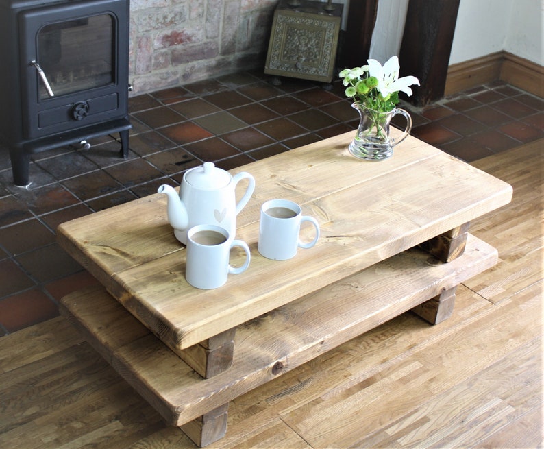 Rustic Stacked Style Coffee Table Solid Wood Medium Oak - Etsy