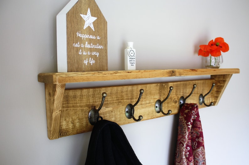 Rustic Reclaimed Wooden Coat Rack Coat Hooks With Shelf Wall - Etsy UK