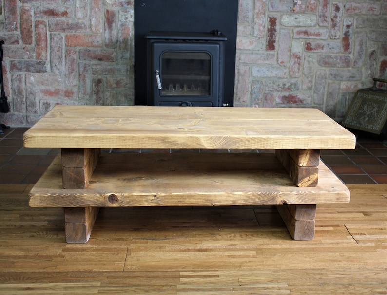 Rustic Stacked Style Coffee Table Solid Wood Medium Oak - Etsy