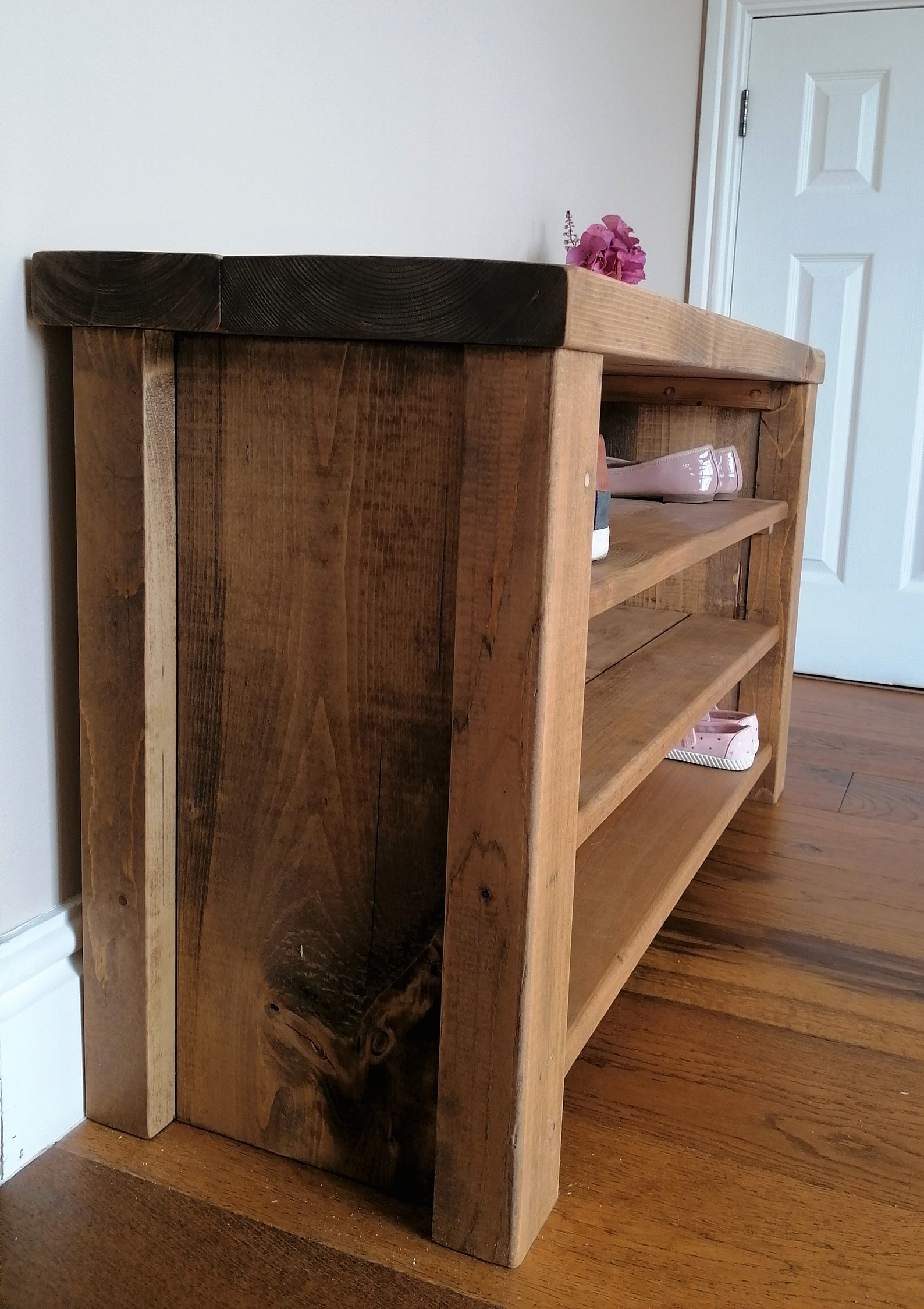 Rustic Shoe Rack Boot Rack Bench Golden Oak Solid Chunky Wood | Etsy UK